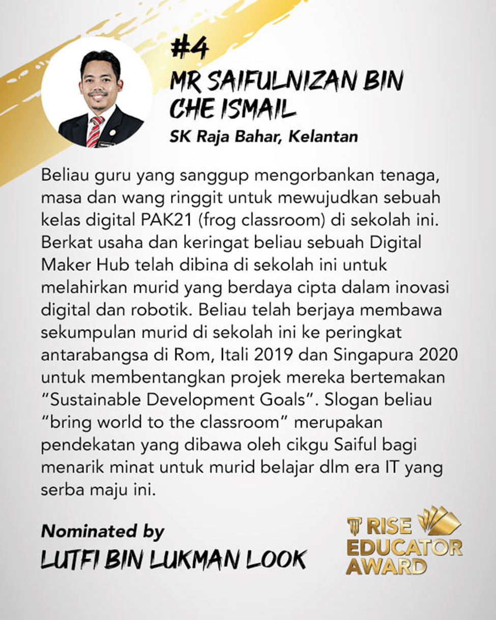 RISE EDUCATOR AWARD 2022 – GC Saifulnizan